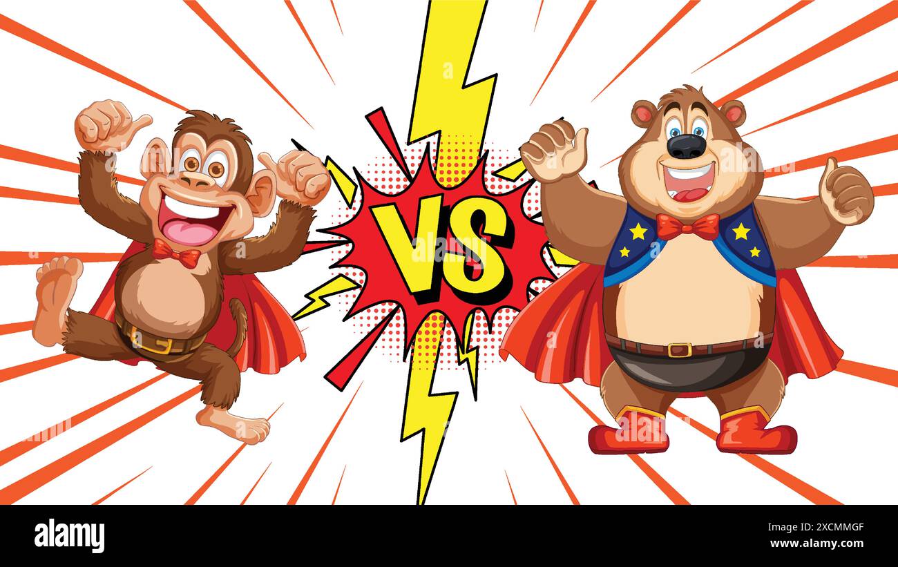 Cartoon monkey and bear in superhero costumes Stock Vector Image & Art ...