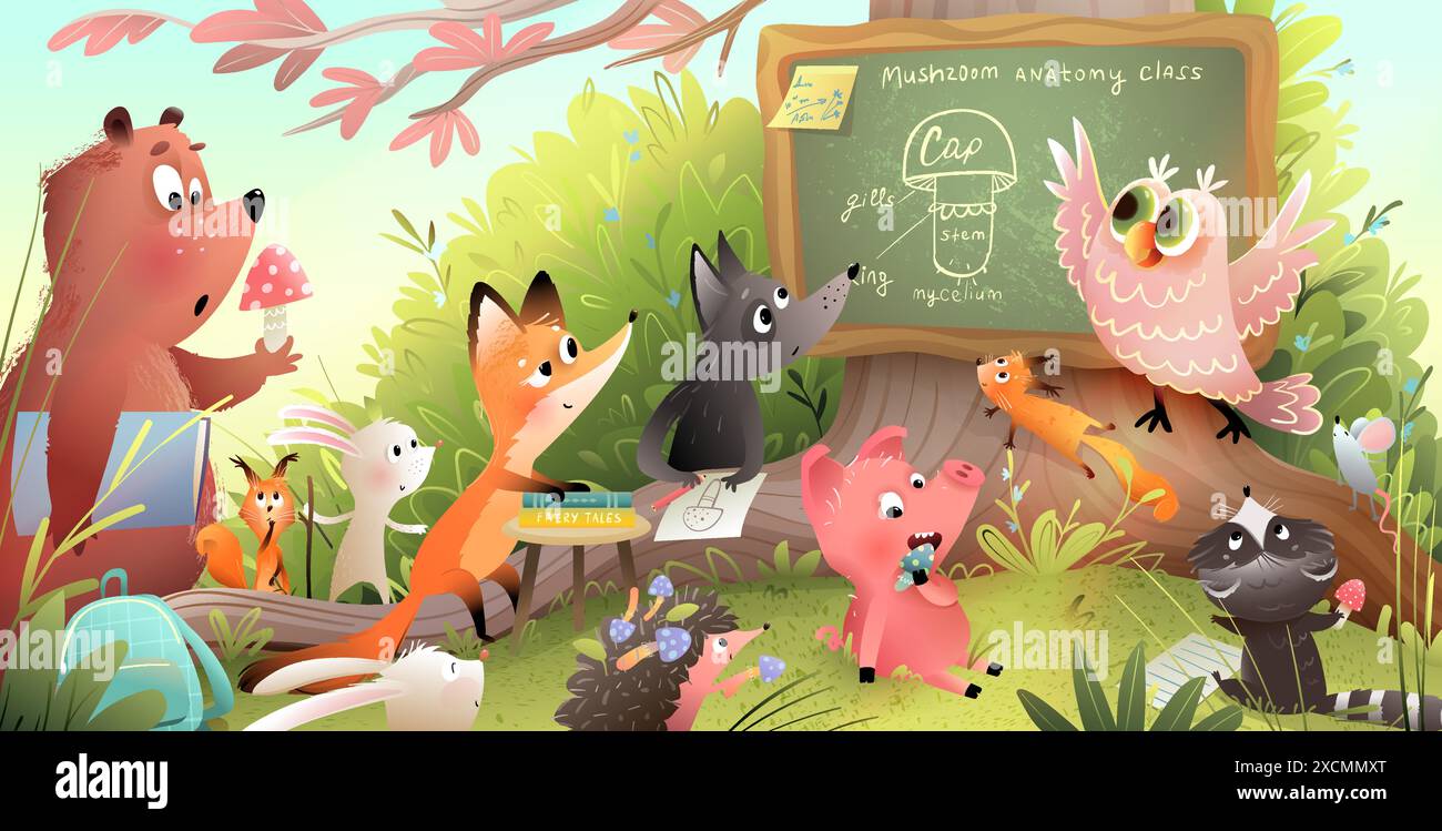 Animals in Forest School Classroom Studying Lesson Stock Vector Image ...