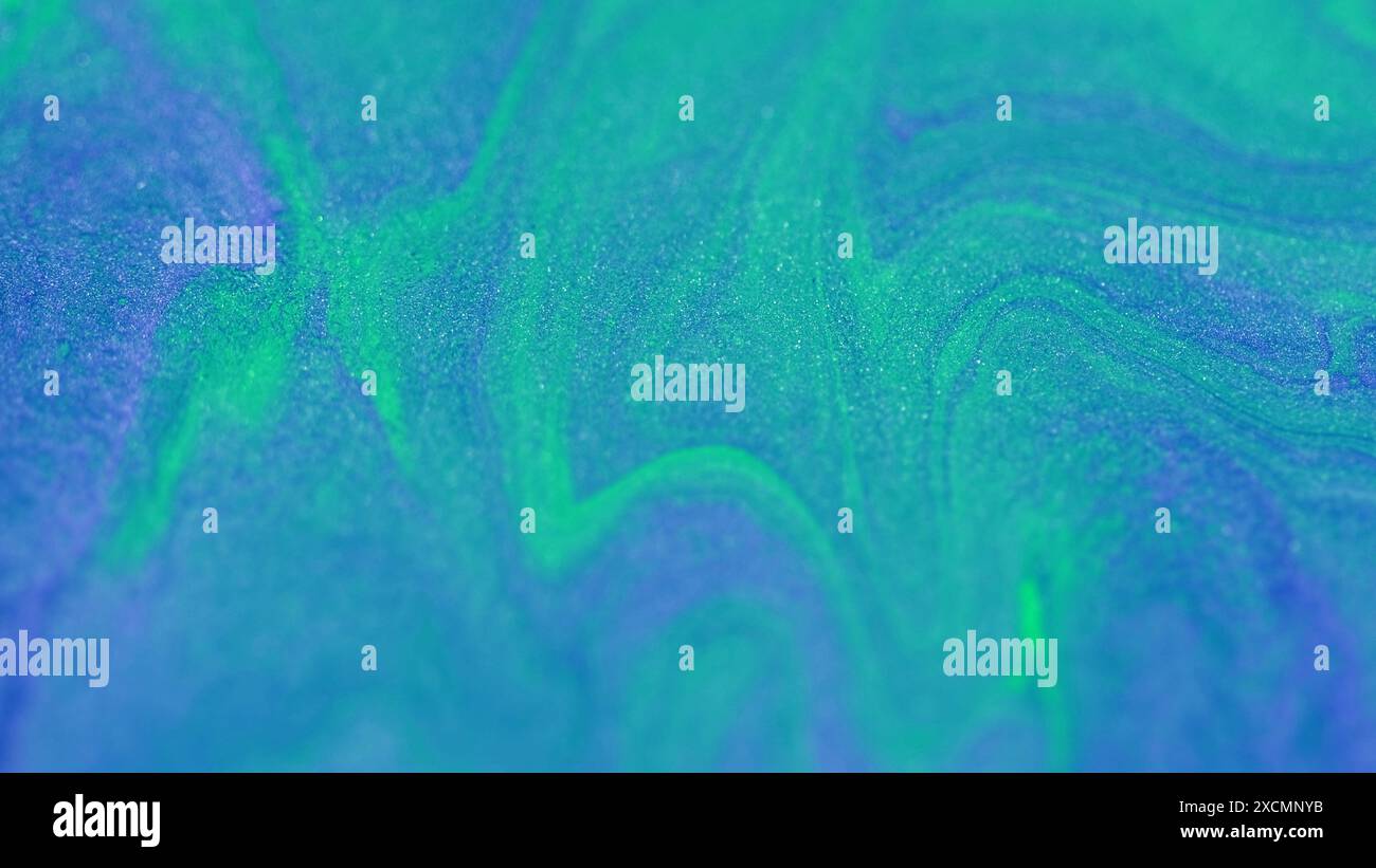 Acrylic paint drip. Liquid glitter texture. Blur green blue color shiny ...