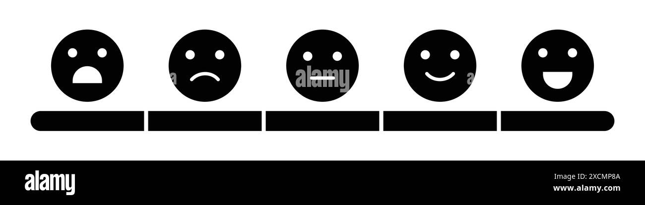Feedback rating emoji icon set in black color. Five facial expression ...