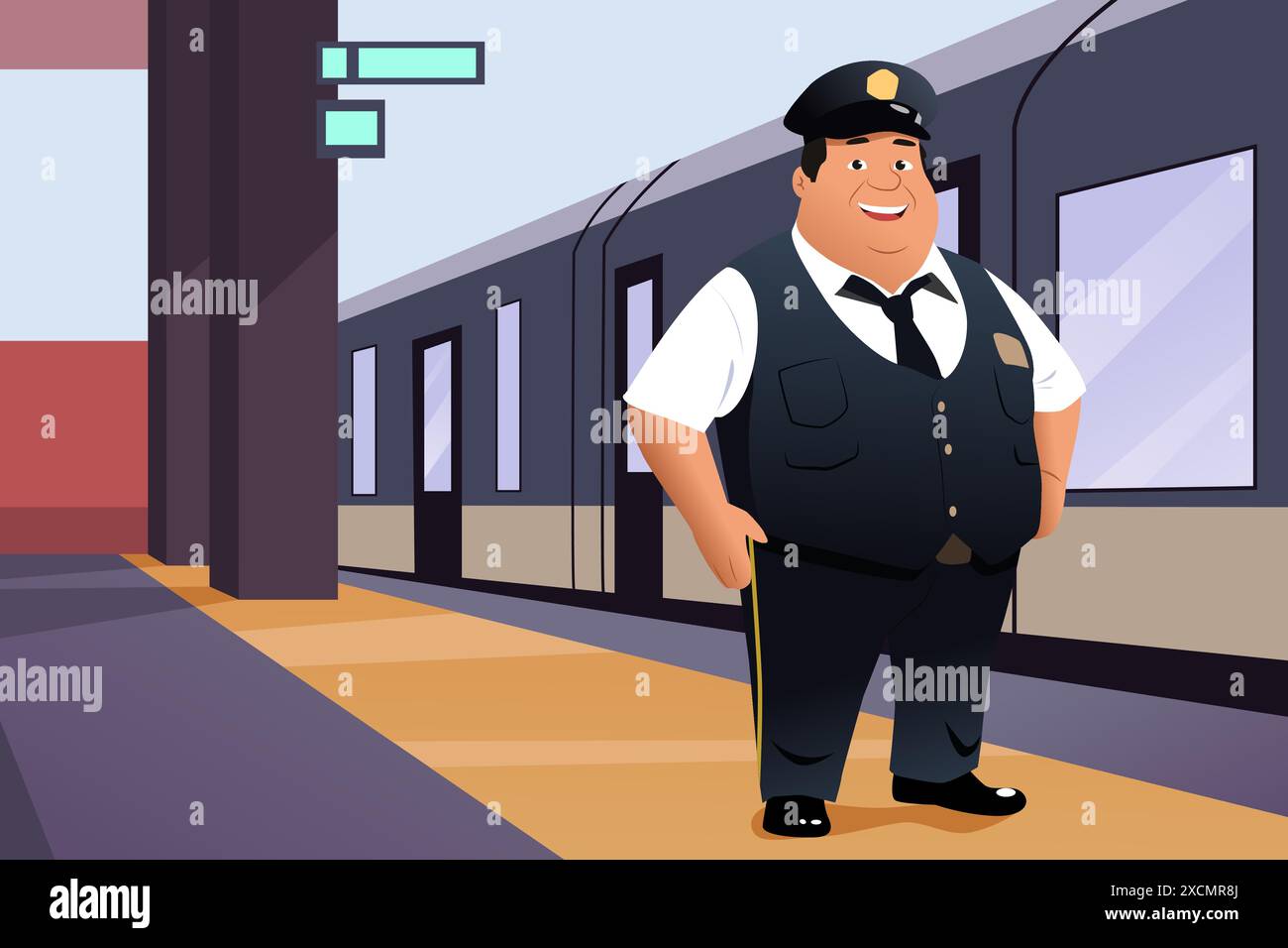 A vector illustration of Train Conductor In Front of the Train Stock ...