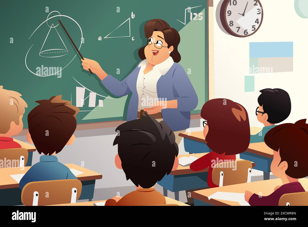 A vector illustration of Teacher Woman Teaching in Classroom School ...