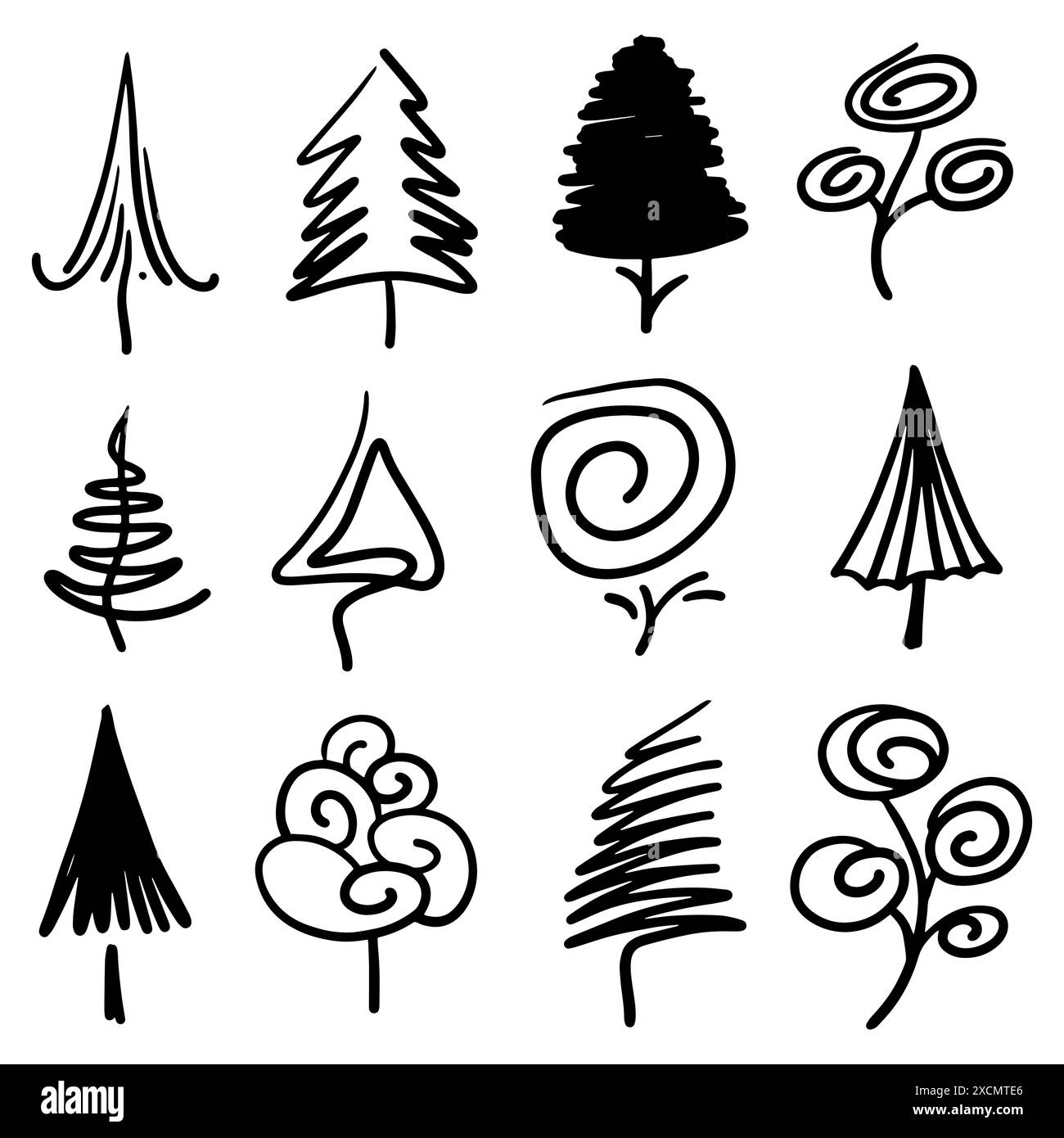 hand drawn the abstract doodle of pine trees in line style Stock Vector ...