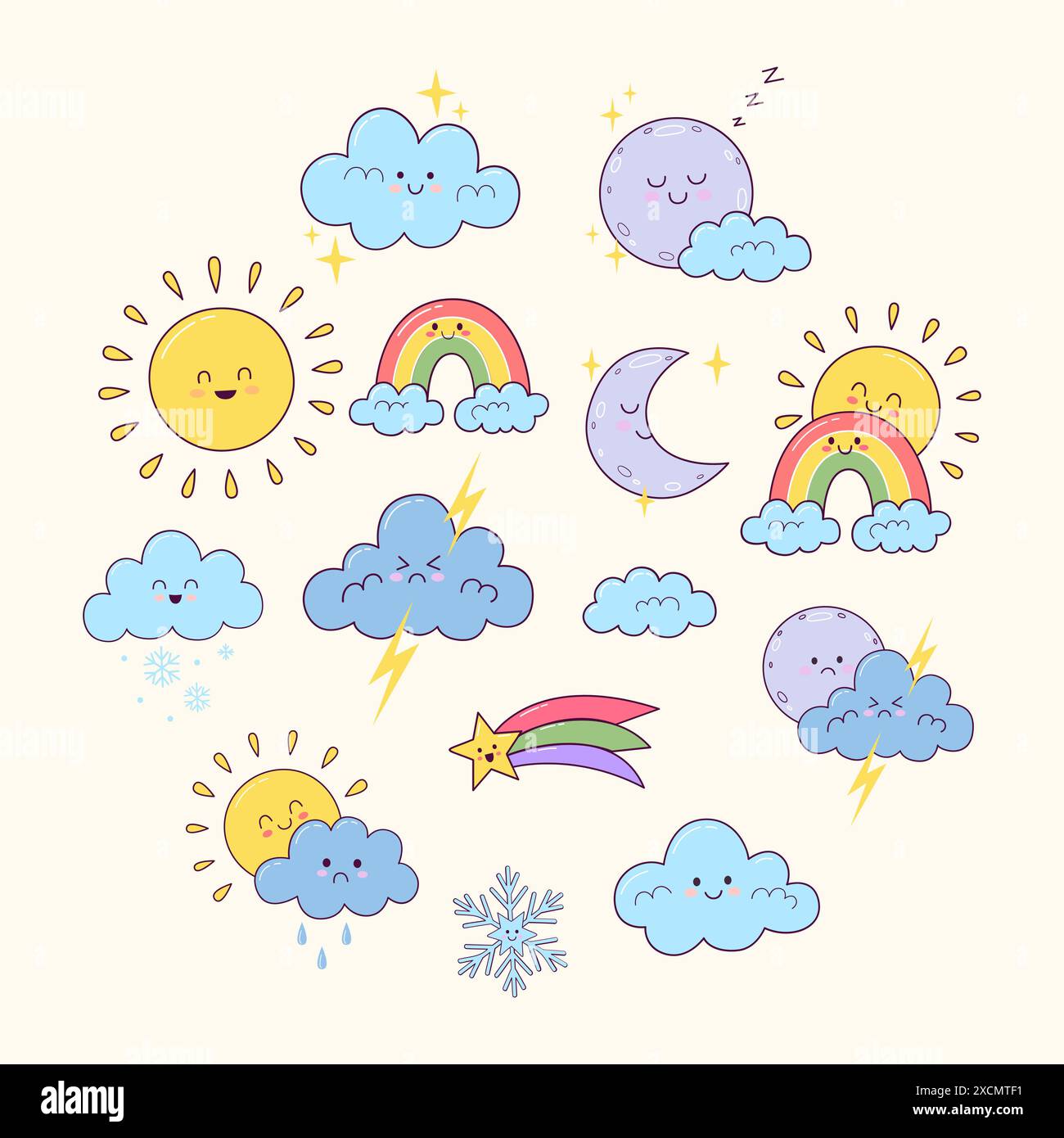 cute cartoon weather elements illustration set Stock Vector Image & Art ...