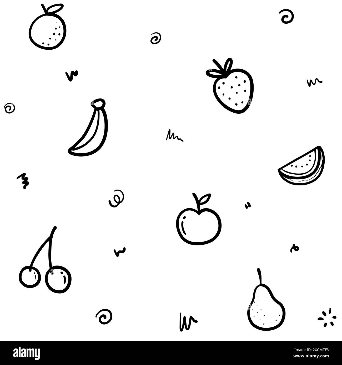 Seamless fruits abstract design background. Set of brushes and ink ...