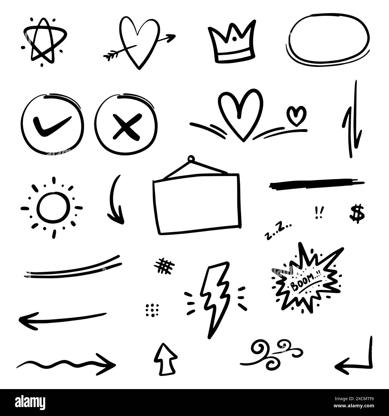 Hand drawn abstract thin line doodle set, in Vector illustration Stock ...