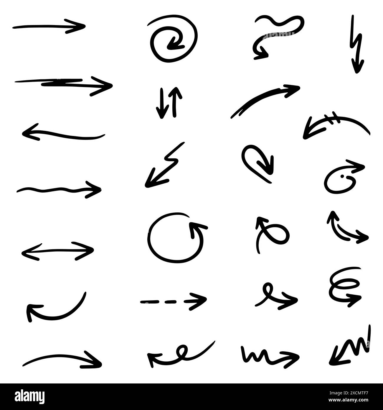 Hand drawn arrow in abstract doodle line style, in vector illustration ...