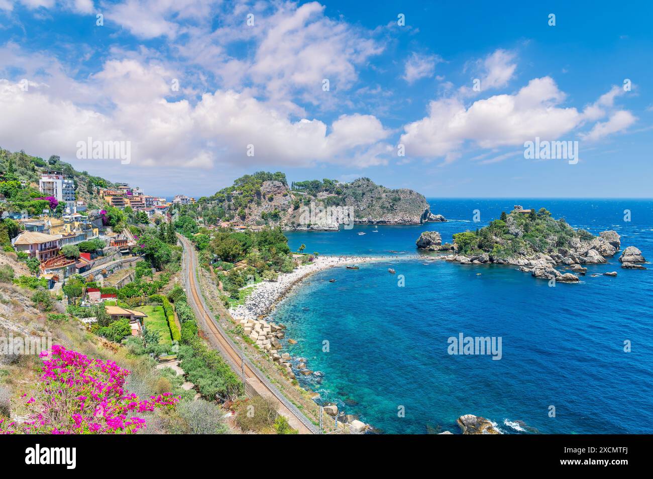 Landscape with beauty of Isola Bella in Taormina, Sicily, with its ...
