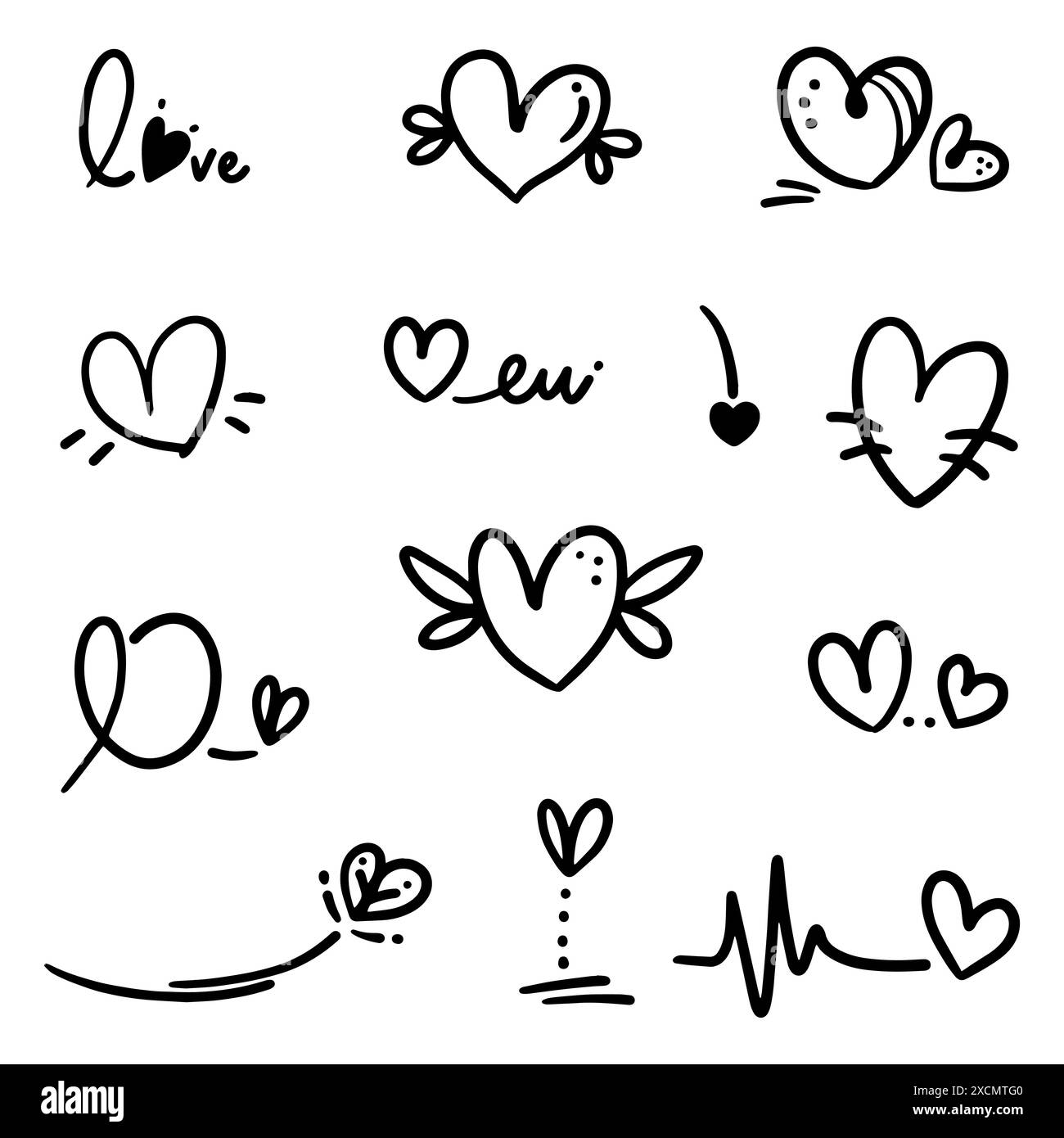Hand drawn heart shaped doodle line style, in vector illustration Stock ...