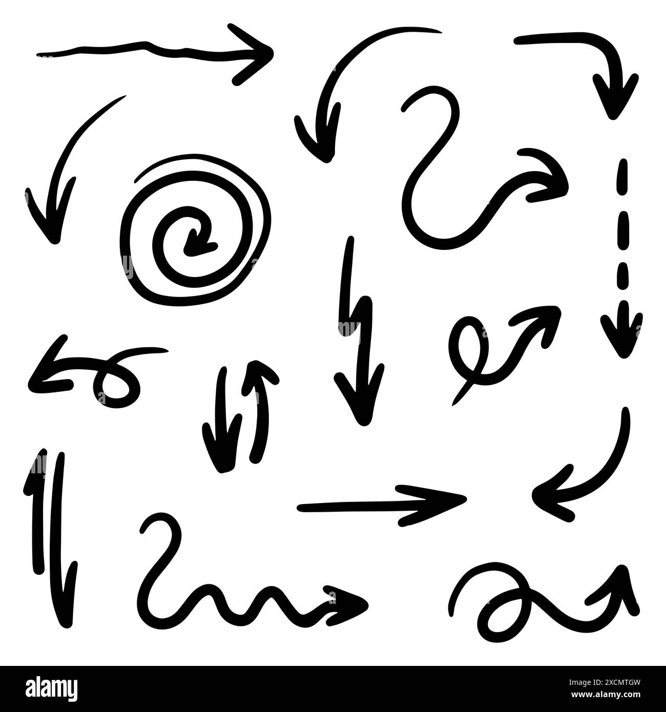 Hand drawn arrow in abstract doodle line style, in vector illustration ...