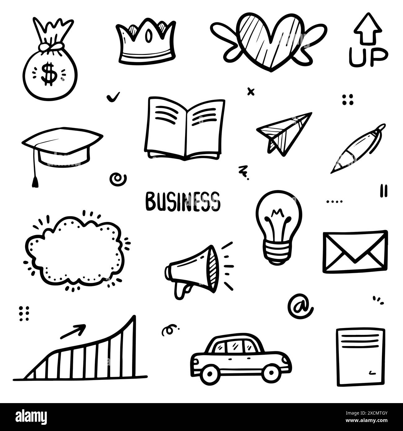 Hand drawn doodle abstract of black thin line set include of business ...