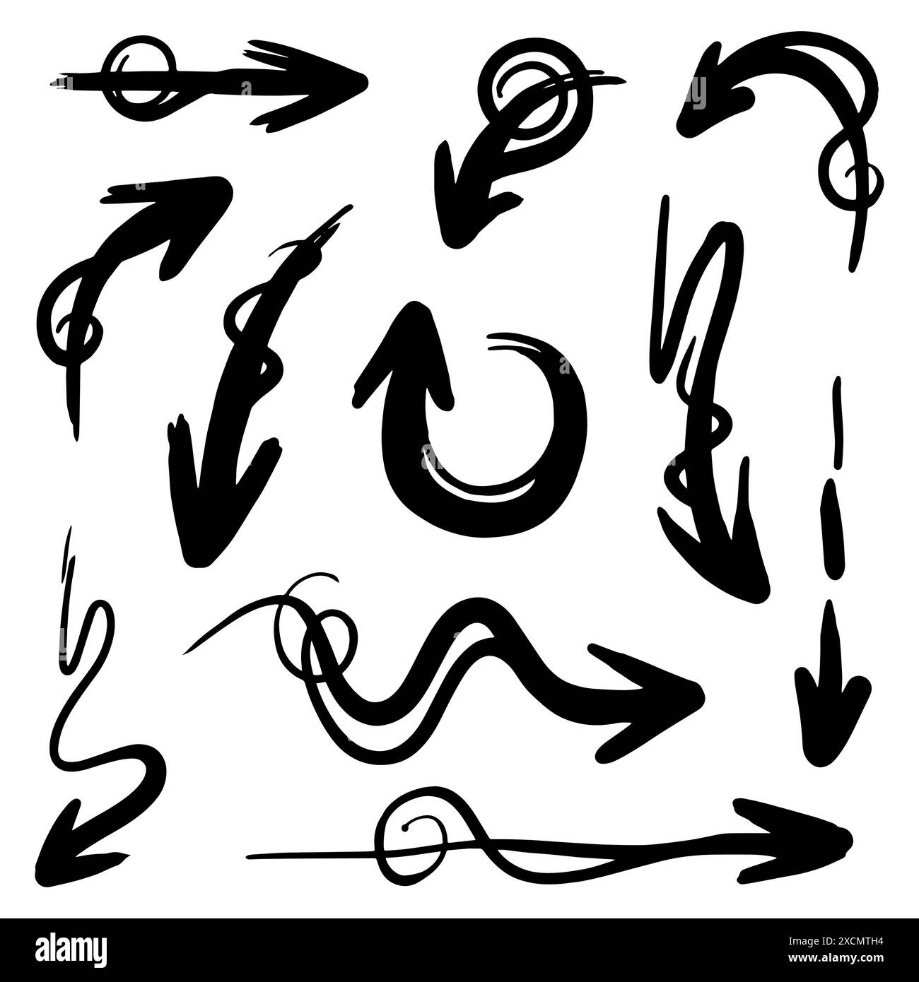 Hand drawn arrow in abstract doodle line style, in vector illustration ...