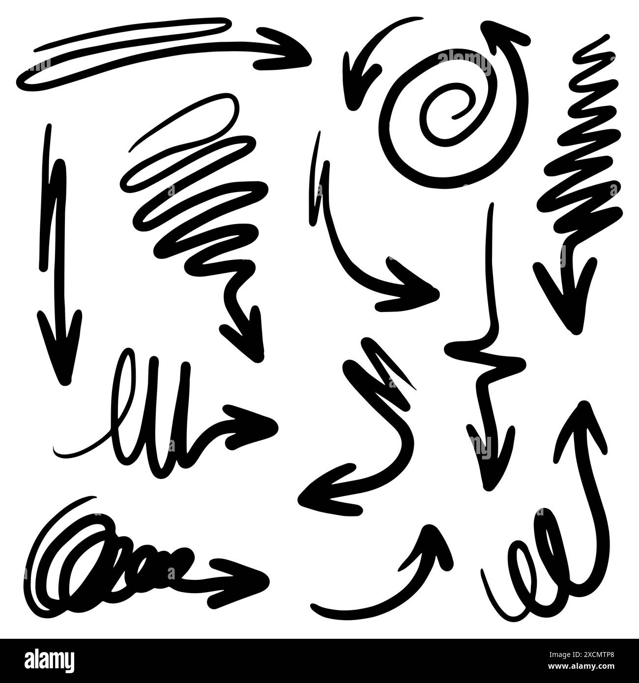 Hand drawn arrow in abstract doodle line style, in vector illustration ...