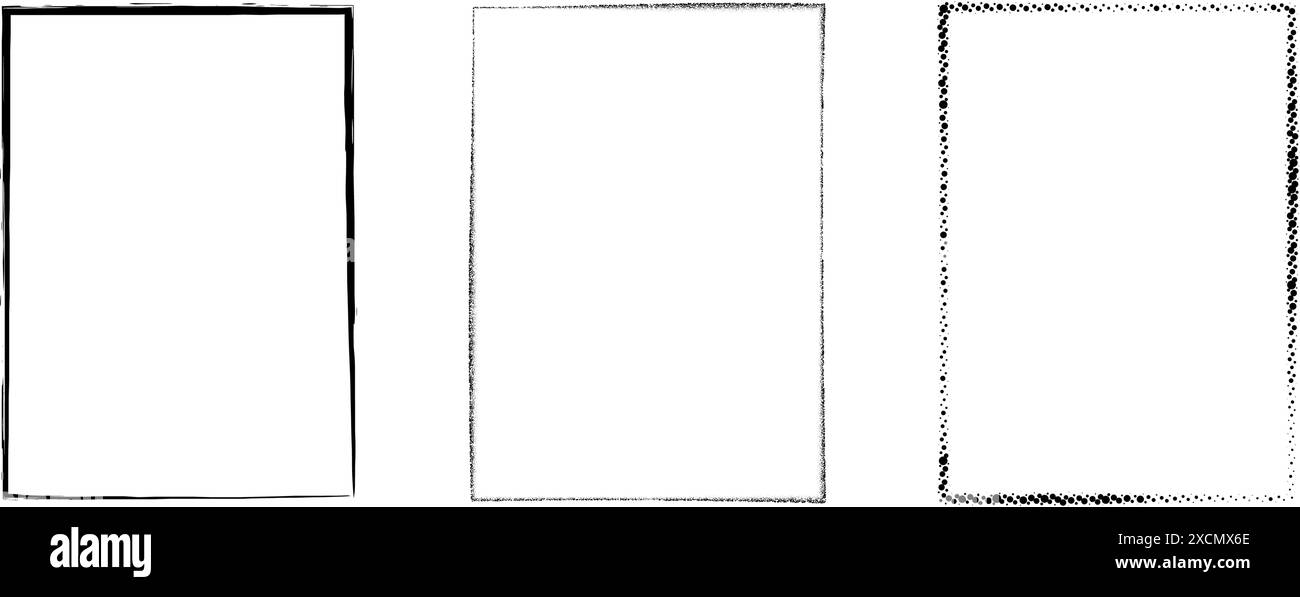 Grunge rectangle frame set. Dotted, stippled and paint brush black ...