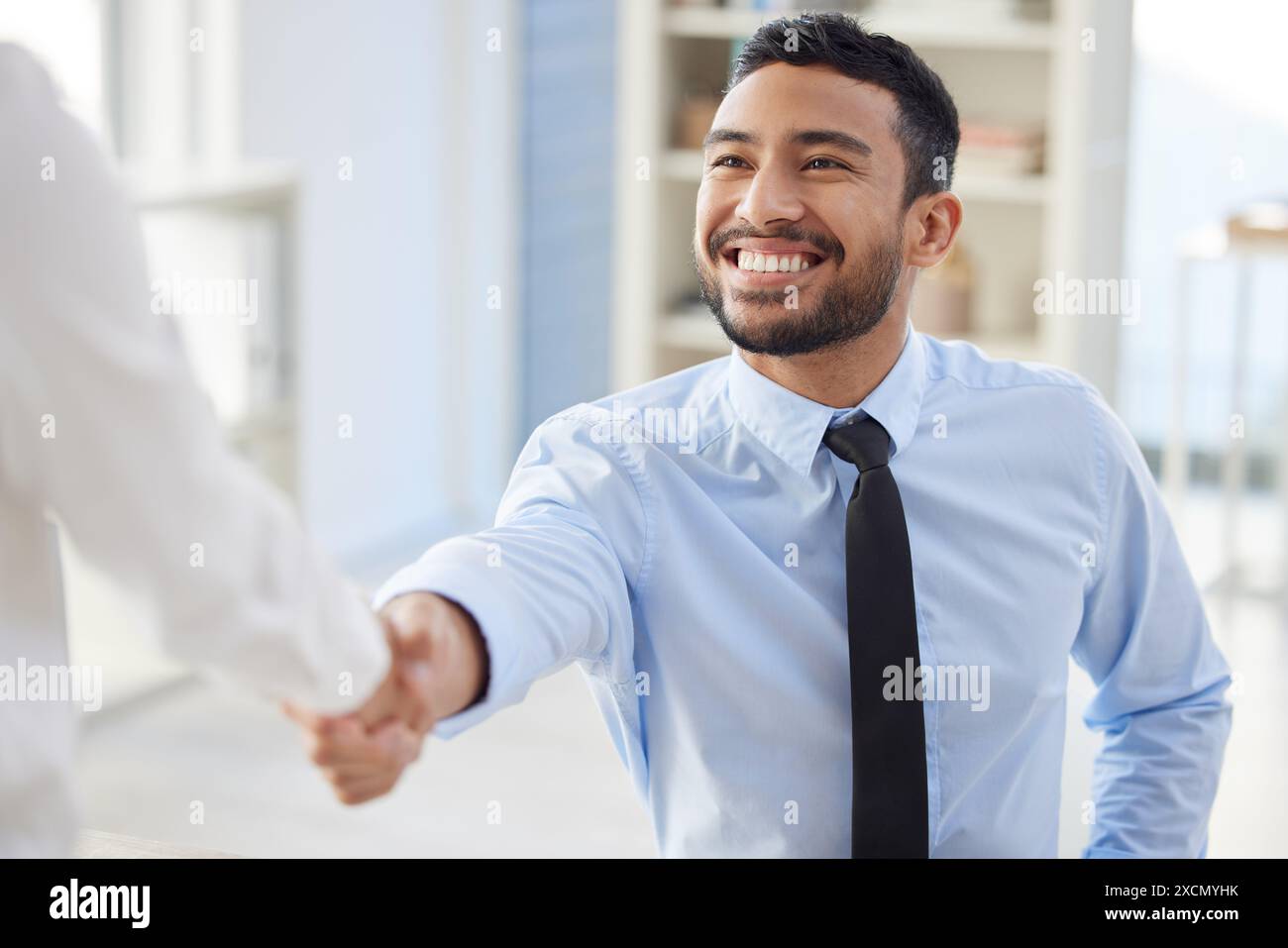 Thank you, handshake or happy man with hr in office for contract ...