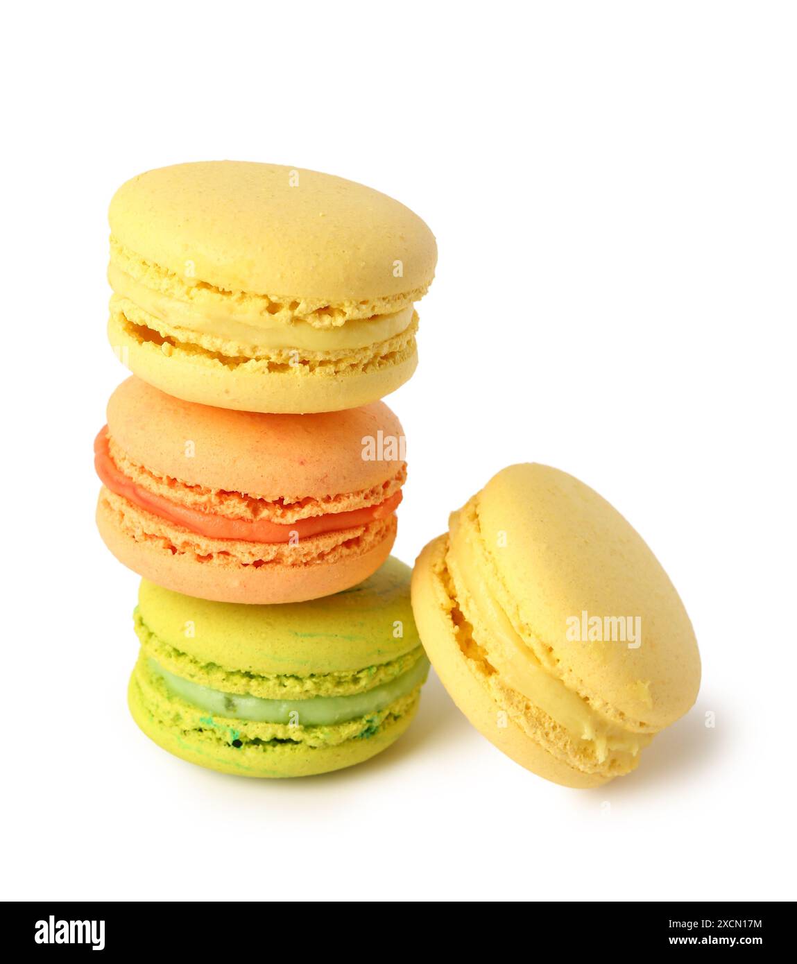 Different tasty sweet macaroons on white background Stock Photo - Alamy