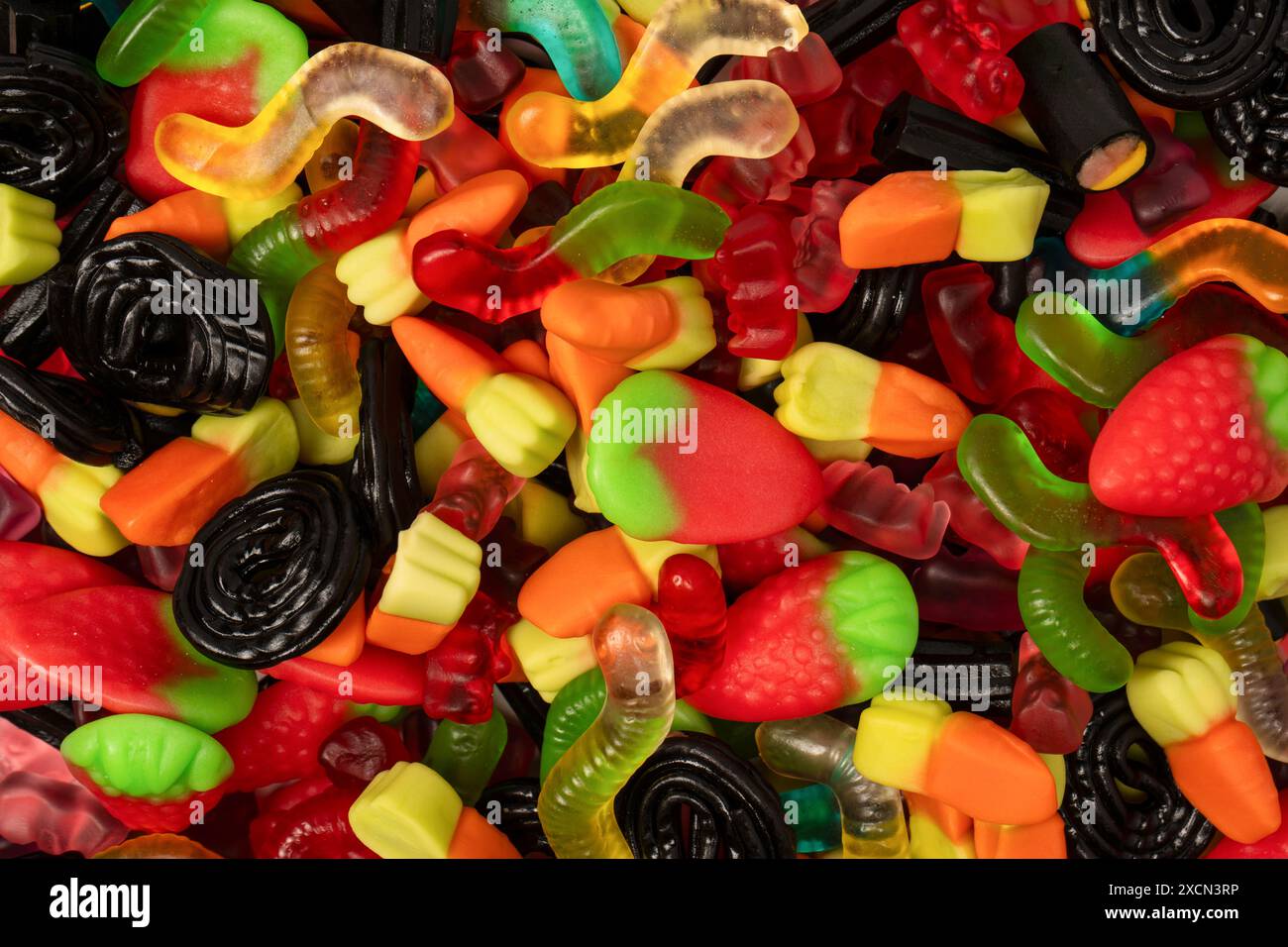 Assorted colorful gummy candies. Top view. Jelly sweets Stock Photo - Alamy