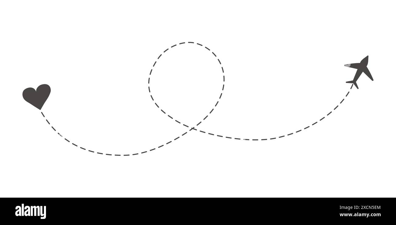 Itinerary dashed trace, line airplane flight, dotted path, aircraft ...