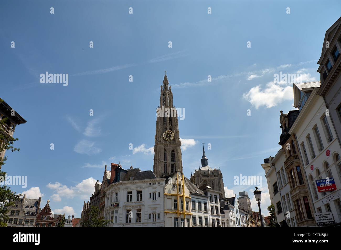 Bell tower and Gothic facade of the Cathedral of Our Lady in Antwerp ...