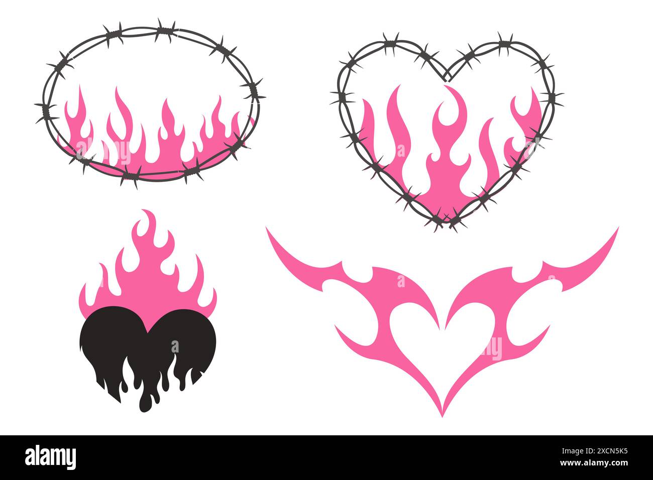 Heart flame y2k gothic tattoo neo tribal isolated on white background ...
