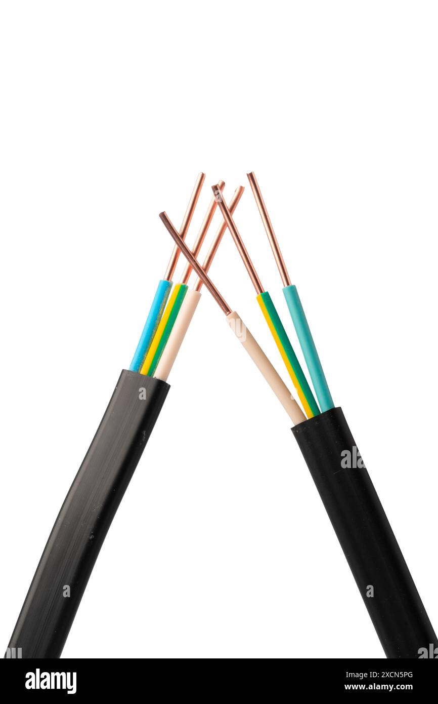 Two-Wire Electrical Cable With Exposed Copper Strands Stock Photo - Alamy