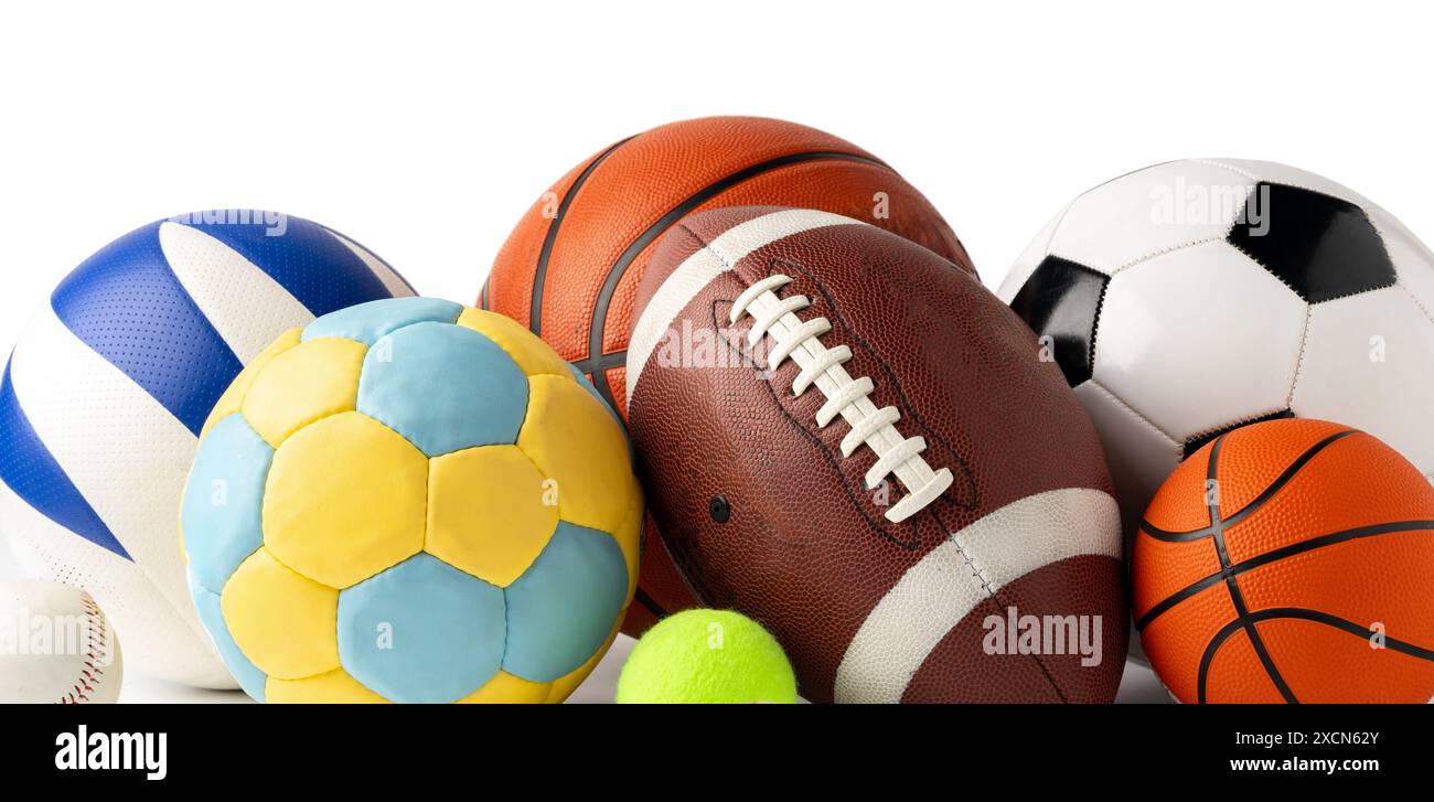 Assorted sports equipment isolated on white background Stock Photo - Alamy