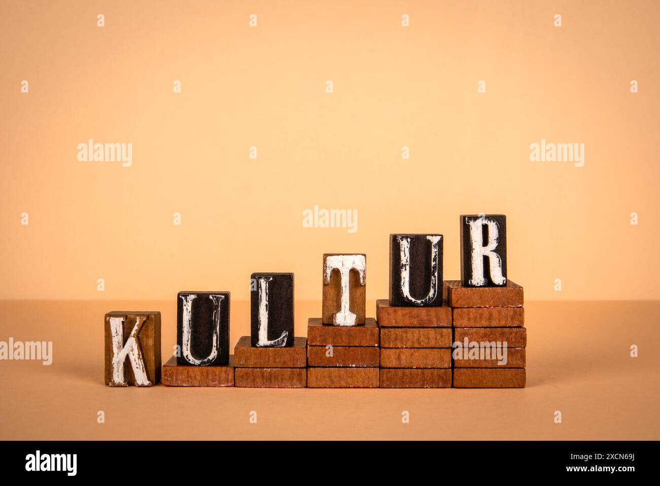 Culture word in German. Wooden alphabet letters on a light background ...