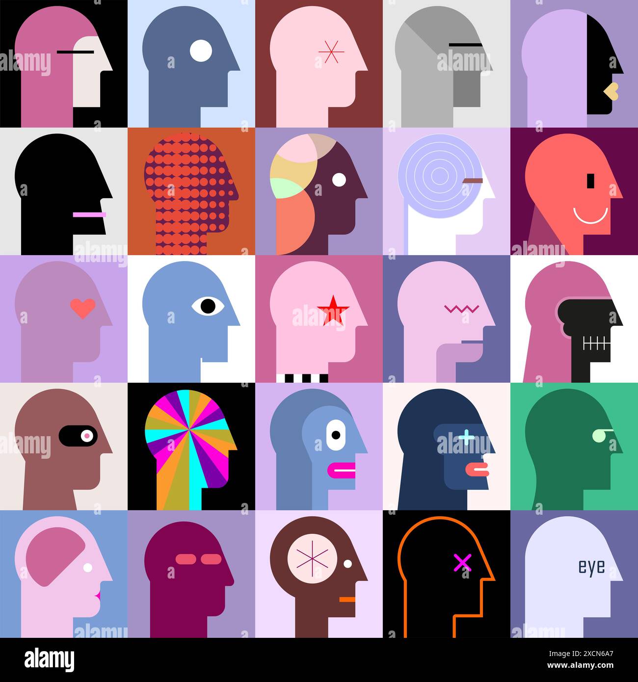 Human heads. Vector flat style graphic design elements. Tileable ...