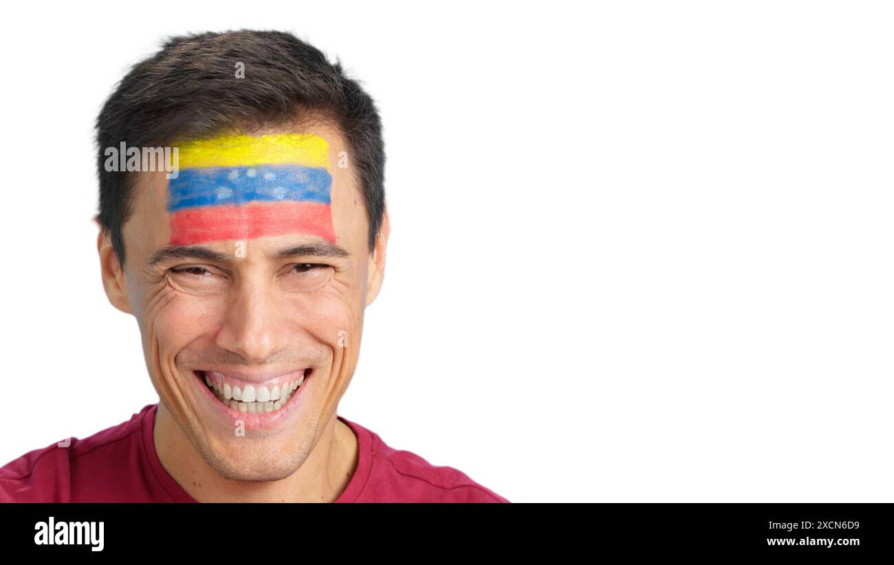 Man with a venezuelan flag painted on the face smiling Stock Photo - Alamy