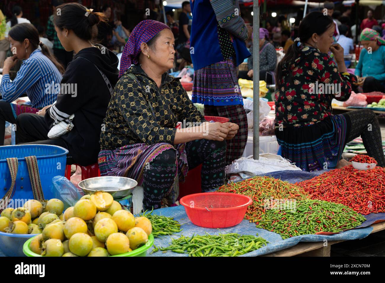 Hmong woman selling fresh produce at Bac Ha market, Lao Cai Province ...