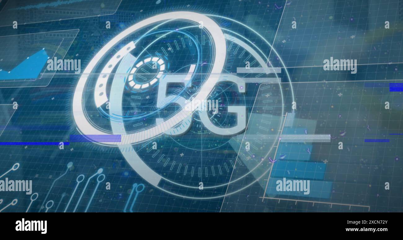 Image of 5g text, scope scanning and data processing over blue background Stock Photo - Alamy