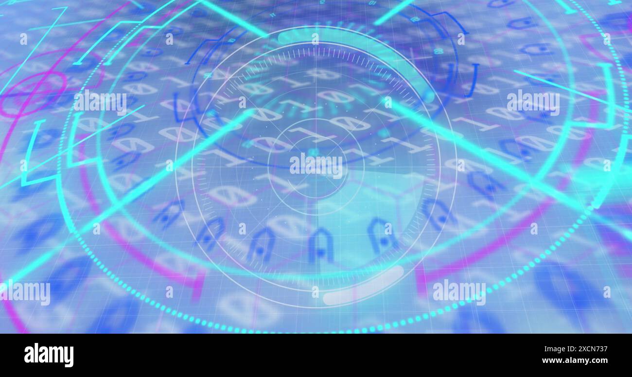 Image of scope scanning and data processing over blue background Stock ...