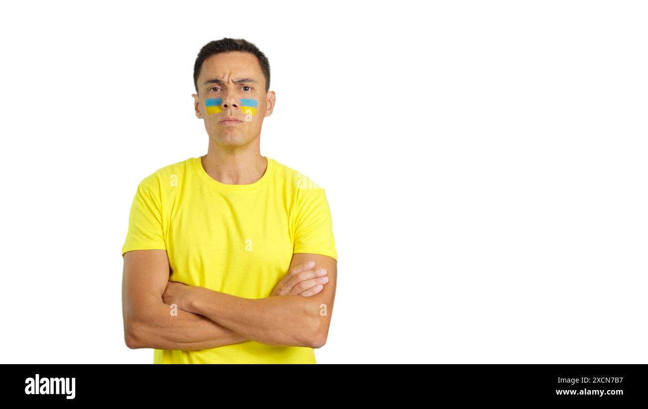 Dignified and serious man with ukrainian flag painted on face Stock ...