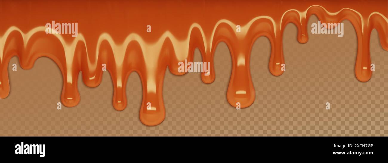 Melted toffee caramel or sweet syrup drip border on transparent ...