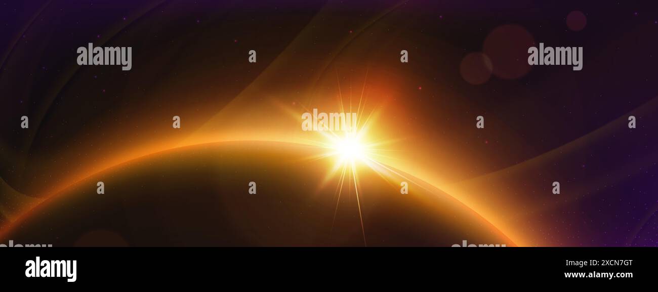 Planet horizon with bright orange glow. Realistic vector illustration ...