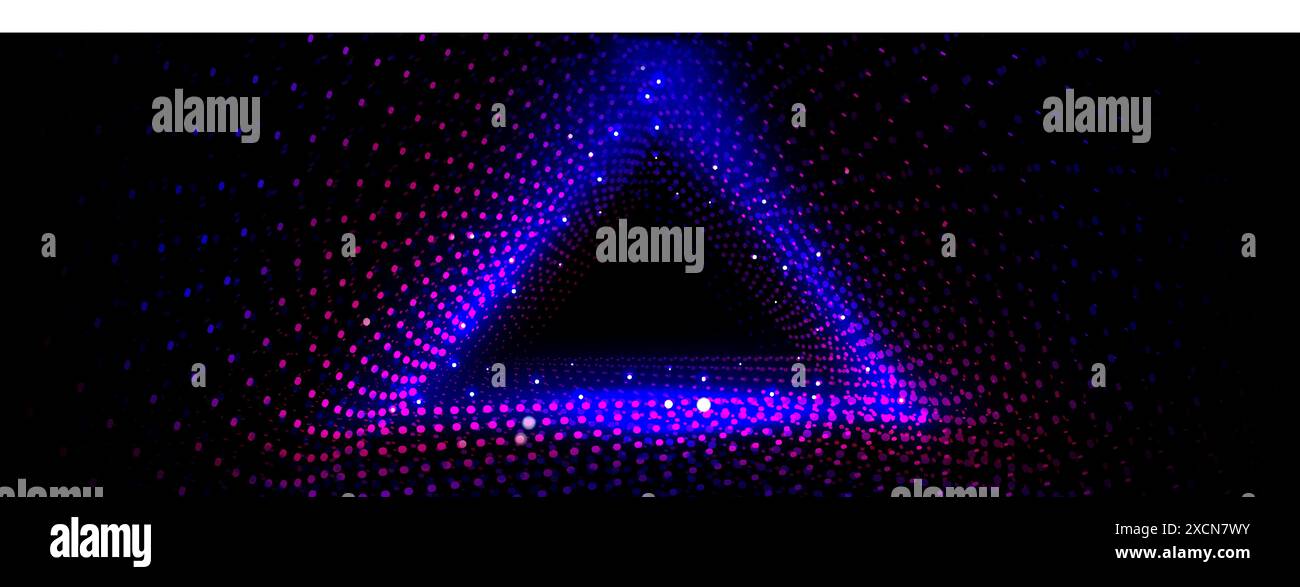 Triangle neon dot tunnel on black background. Vector realistic illustration of futuristic red ...