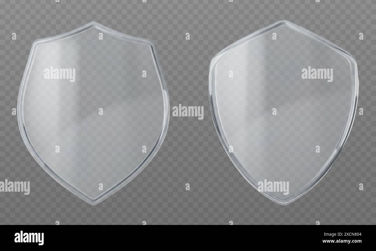 3D set of glass shields isolated on transparent background. Vector ...