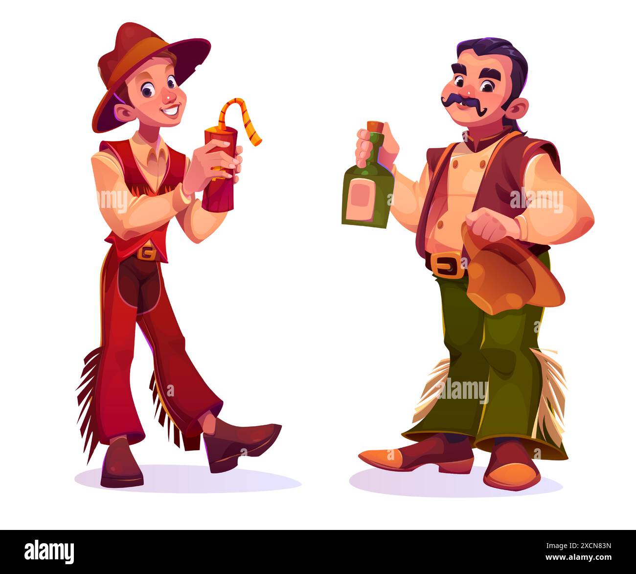 Western cowboy male characters in traditional clothes with chaps and ...