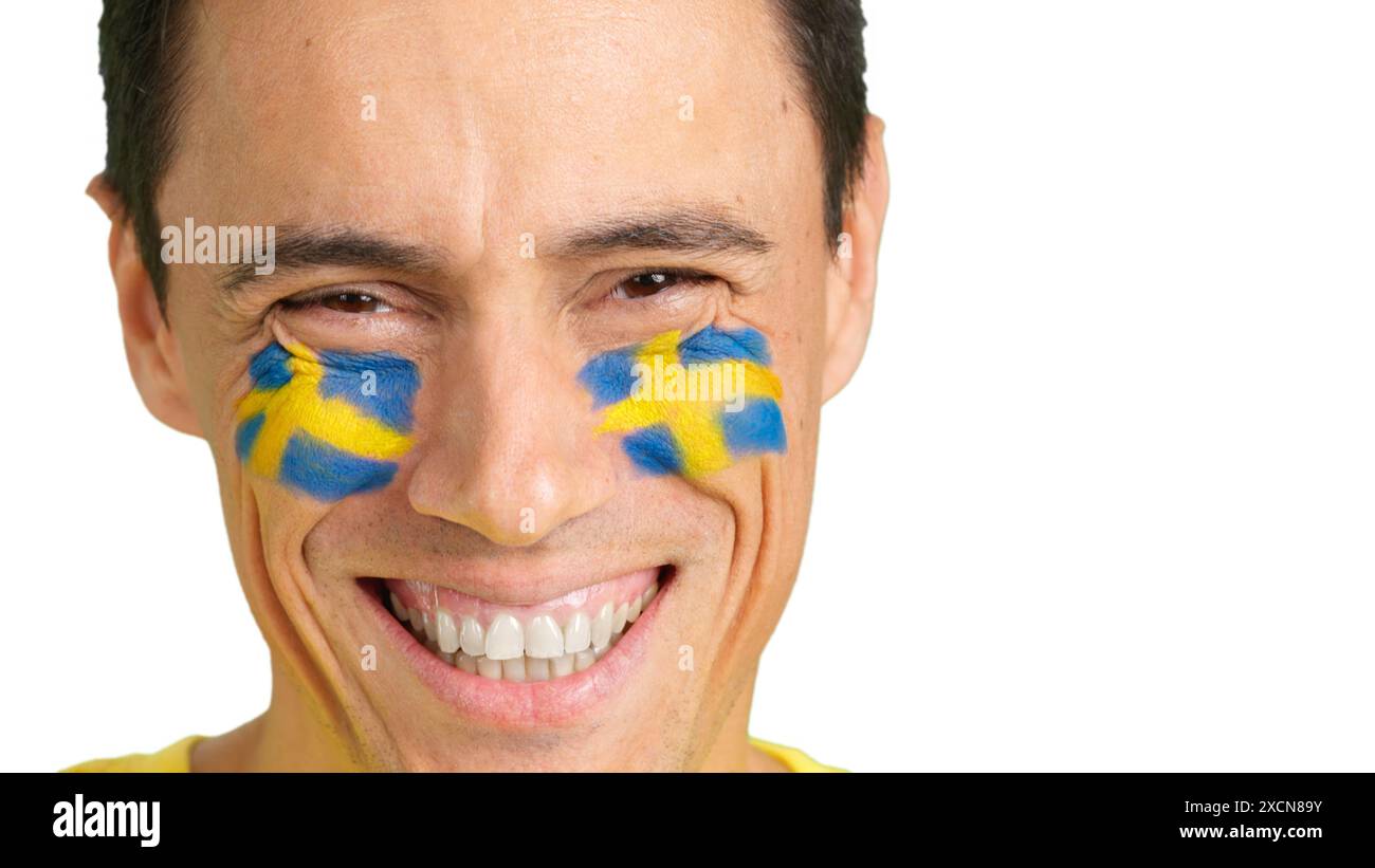 Swedish flag painted face hi-res stock photography and images - Alamy