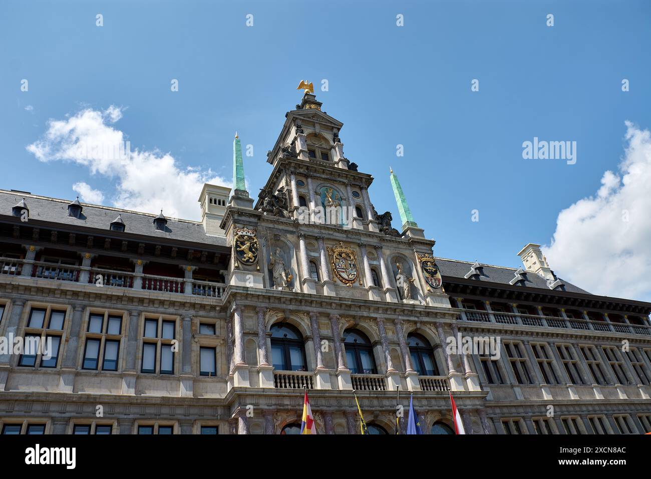 City hall Antwerp Belgium with blue sky. Renaissance building with ...