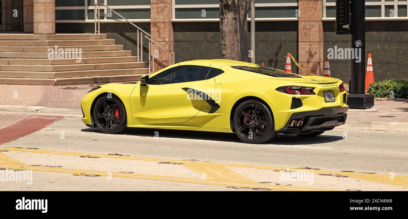 Miami Beach, Florida USA - April 15, 2021: yellow chevrolet corvette ...