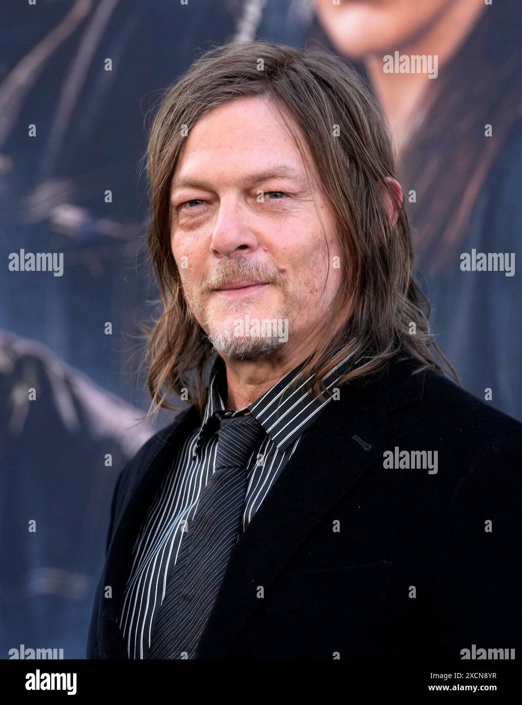 Norman Reedus poses at the premiere of the film "The Bikeriders" at the ...