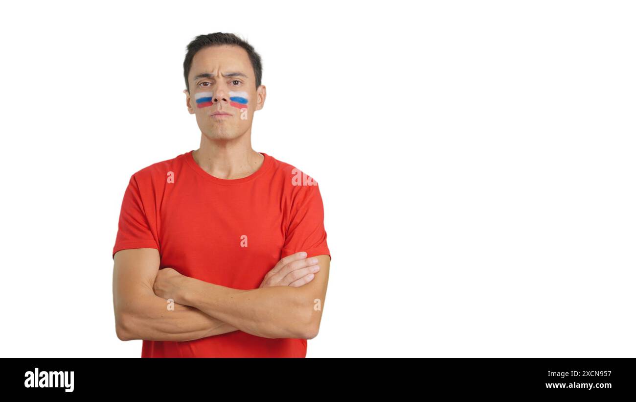 Dignified and serious man with russian flag painted on face Stock Photo ...