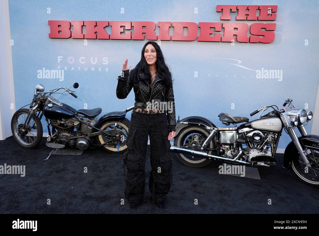 Cher poses at the premiere of the film "The Bikeriders" at the TCL ...