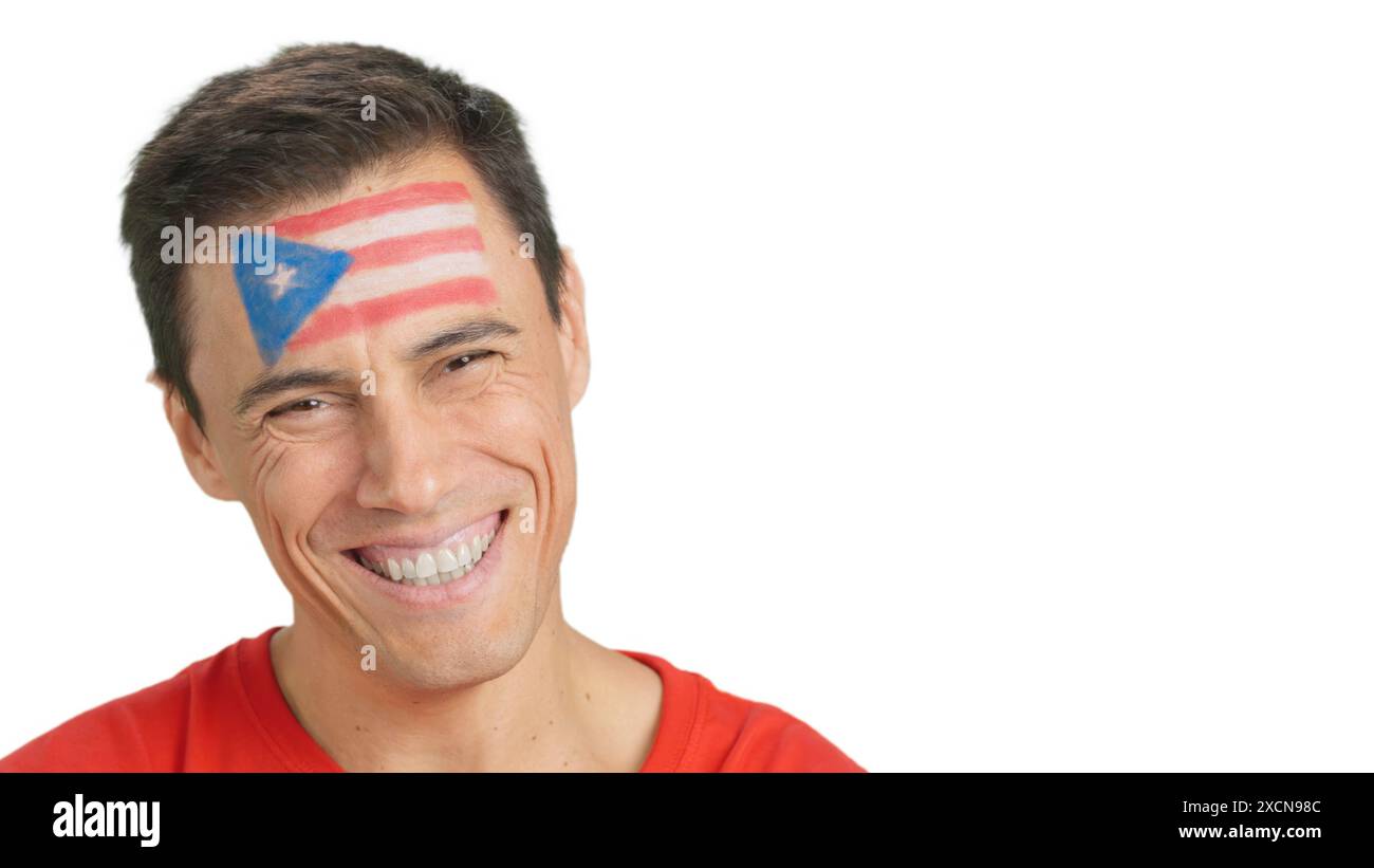 Man with a puerto rican flag painted on the face smiling Stock Photo ...