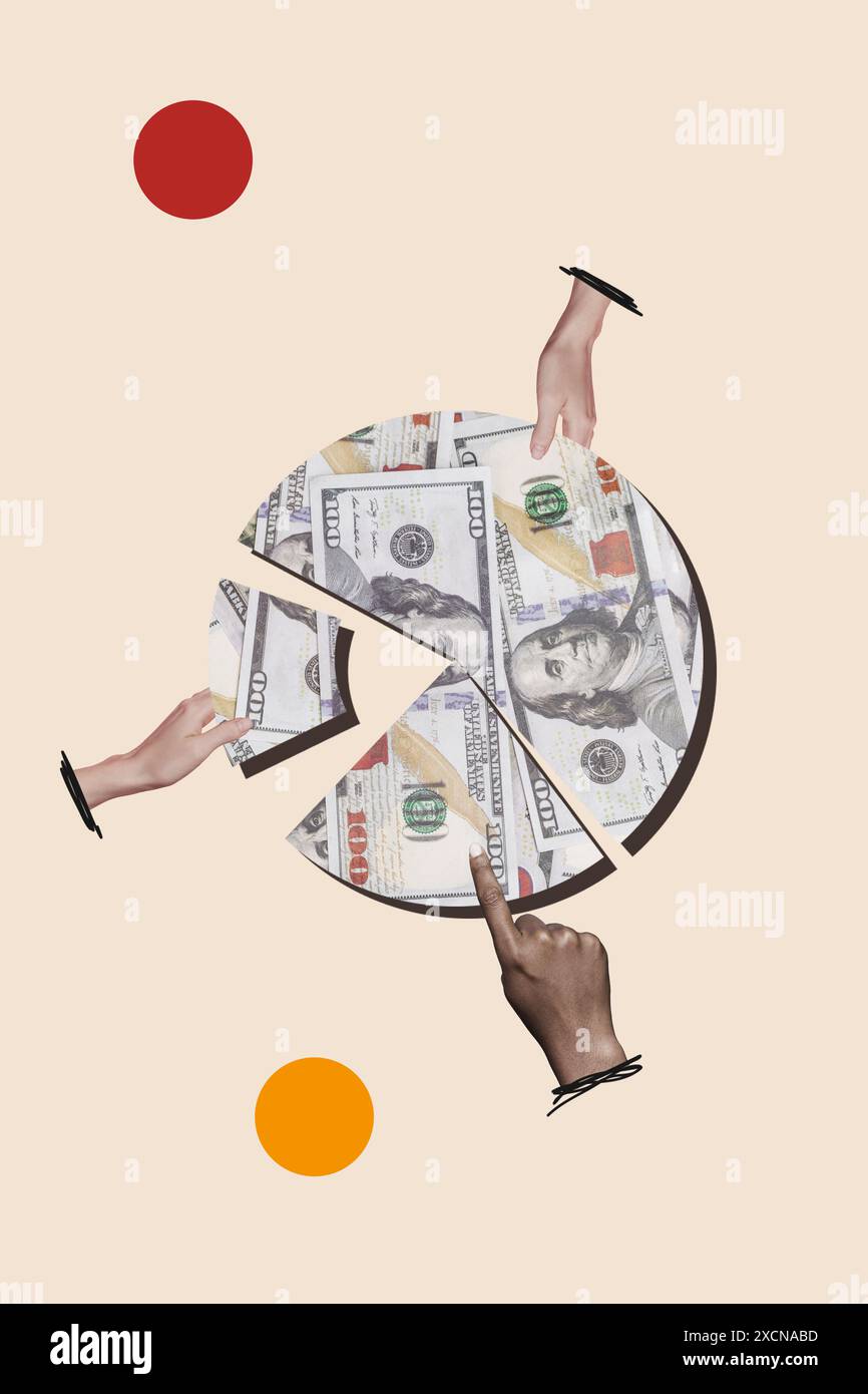 Creative trend collage of hands hold diagram teamwork earning money ...