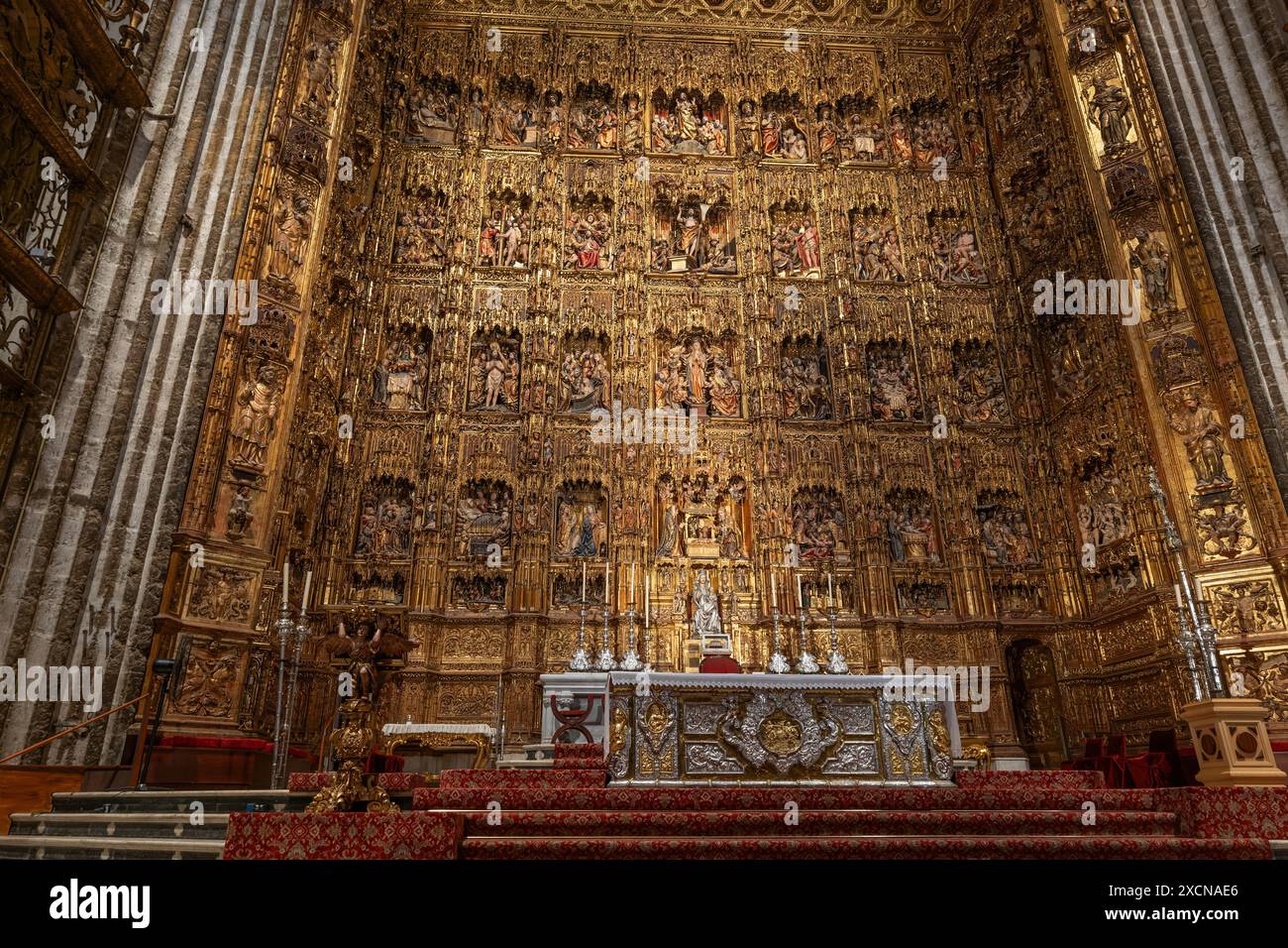Seville Cathedral interior in Seville, Spain. Main Chapel (Capilla ...