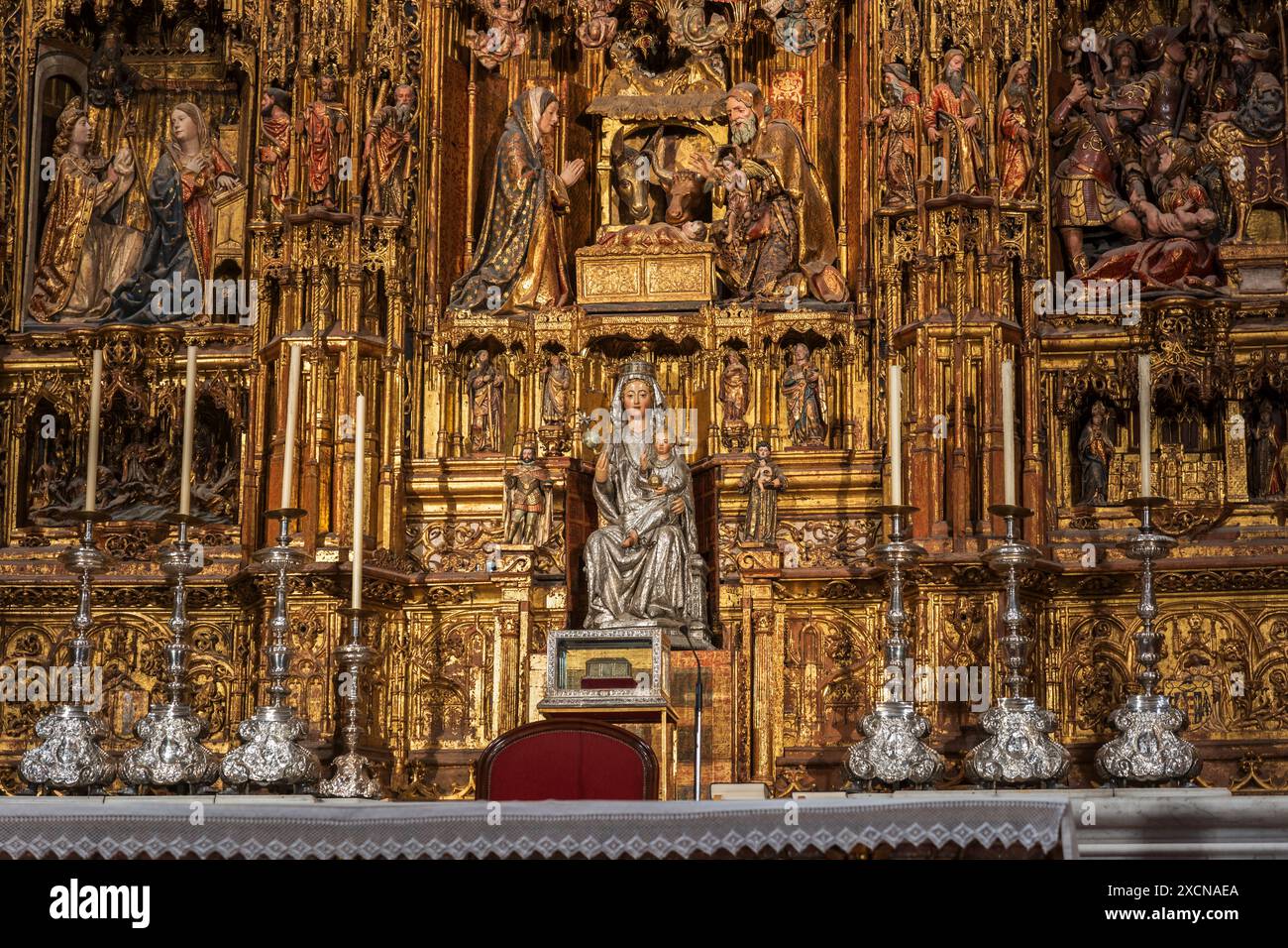 Seville Cathedral interior in Seville, Spain. Main Chapel (Capilla ...