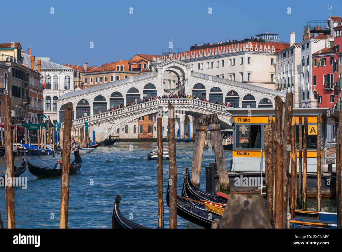 Venice, Italy, city skyline with Rialto Bridge across Grand Canal and ...