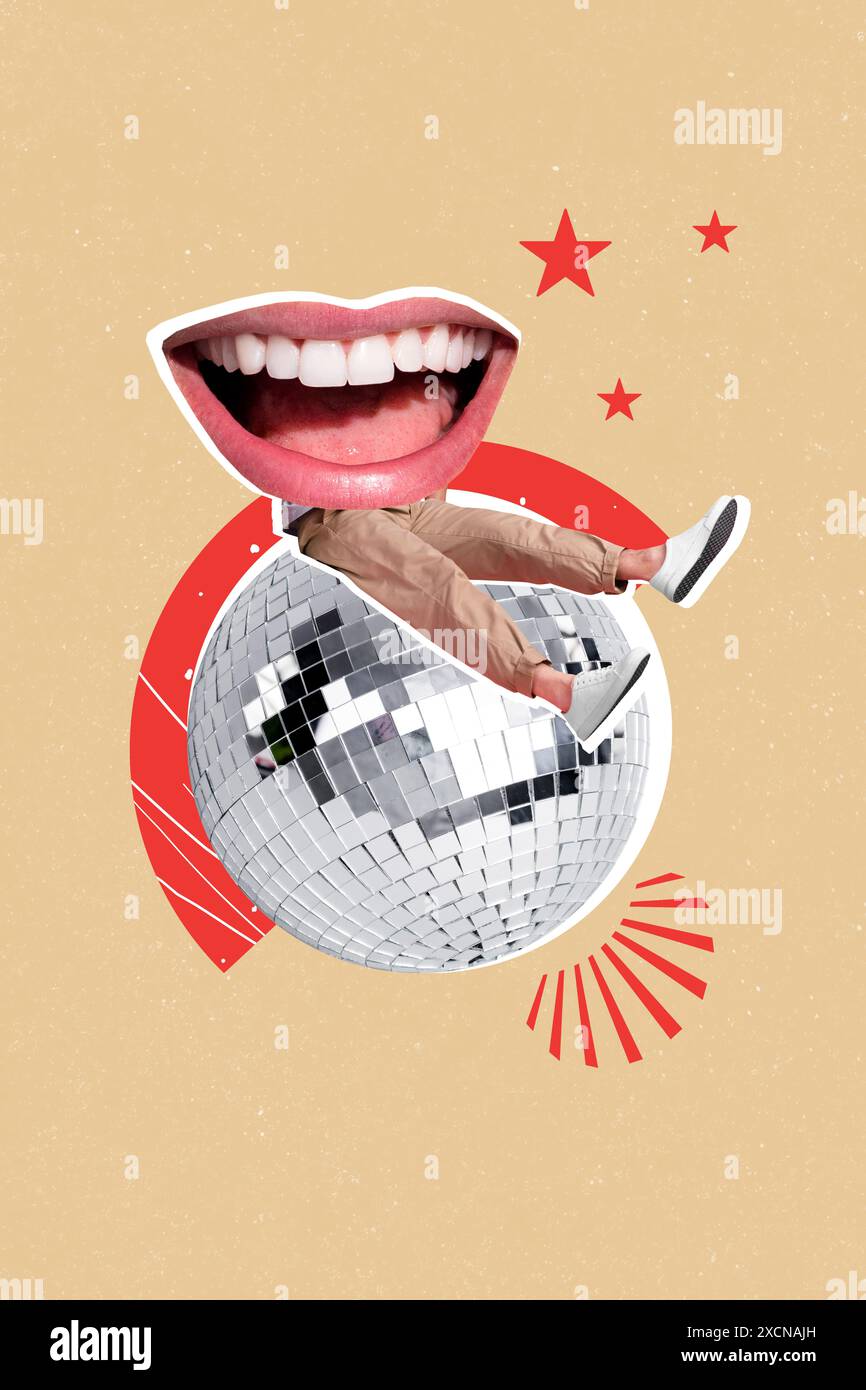 Vertical composite collage picture of smiling mouth mini legs disco ...